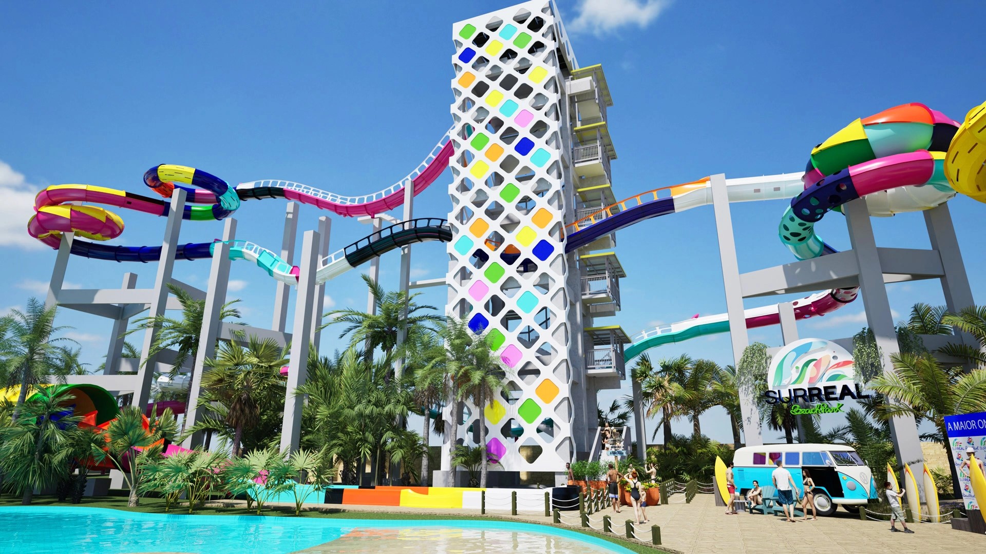 Surreal World Water Island Surreal Helicopter Stock Illustrations